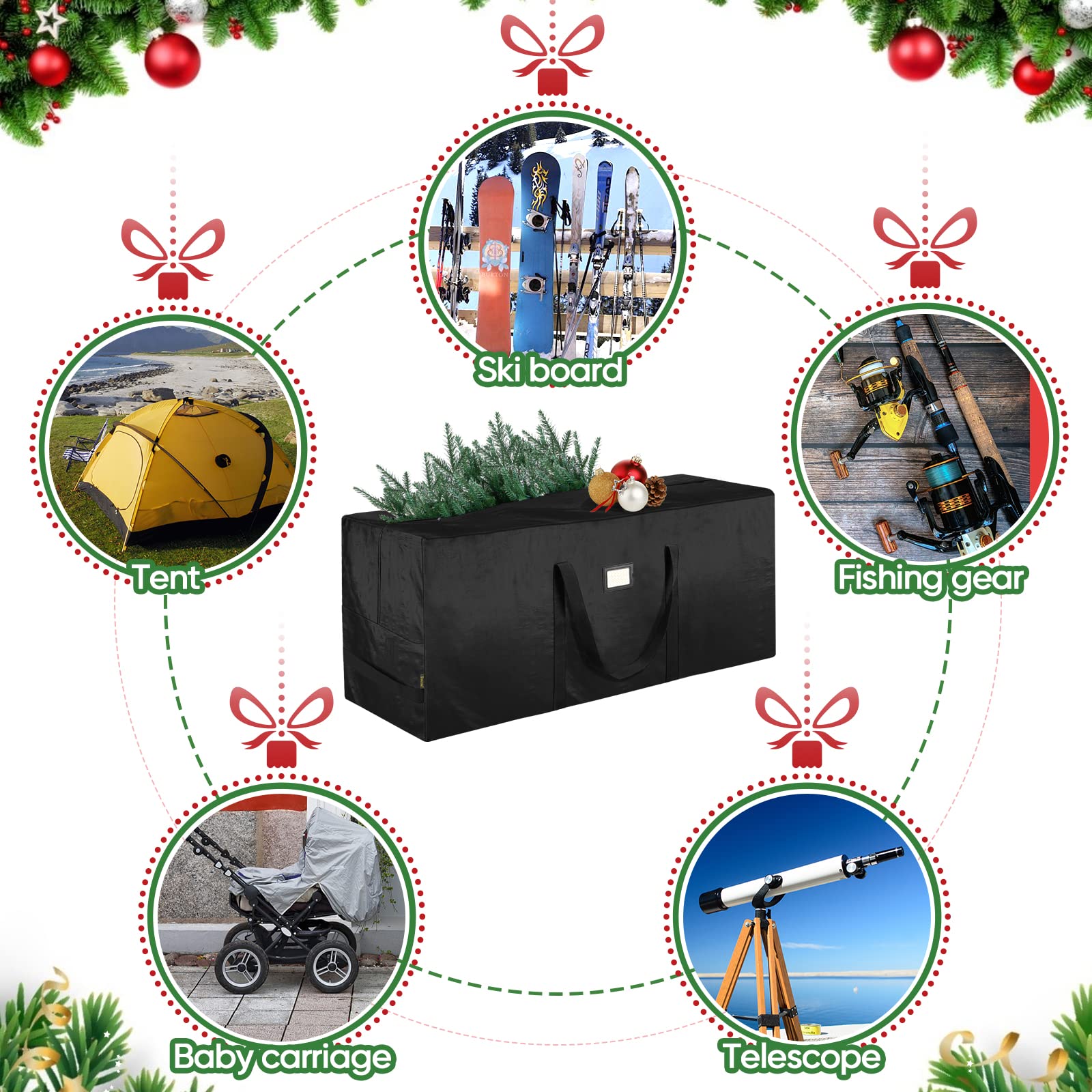 BALEINE 7.5 ft Christmas Tree Storage Bag, Heavy Duty Extra Large Artificial Christmas Tree Bag with Reinforced Handles and Dual Zippers Wide Opening (Black/Black, 7.5 ft)