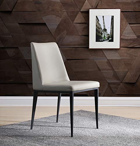 Whiteline Modern Living Gray Carrie Dining Chair, Light Faux Leather, Black Legs, Set of 2