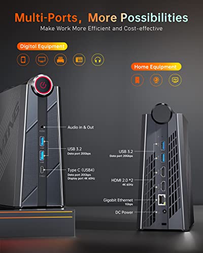 KAMRUI Ryzen Mini PC Gaming,32GB DDR5 Dual Channel 512GB SSD Mini Computer Tower with AMD Ryzen 7 7735HS, Small Desktop Computers Support 4K Triple Screen,RGB Lights,WiFi6,BT5.2,Type C,Windows 11 Pro