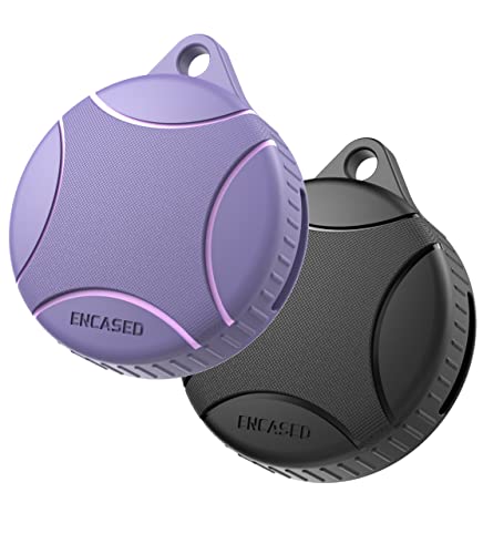 Encased Waterproof Airtag Case Compatible with Apple Airtag Keychain Holder Black Purple - 2 Pack