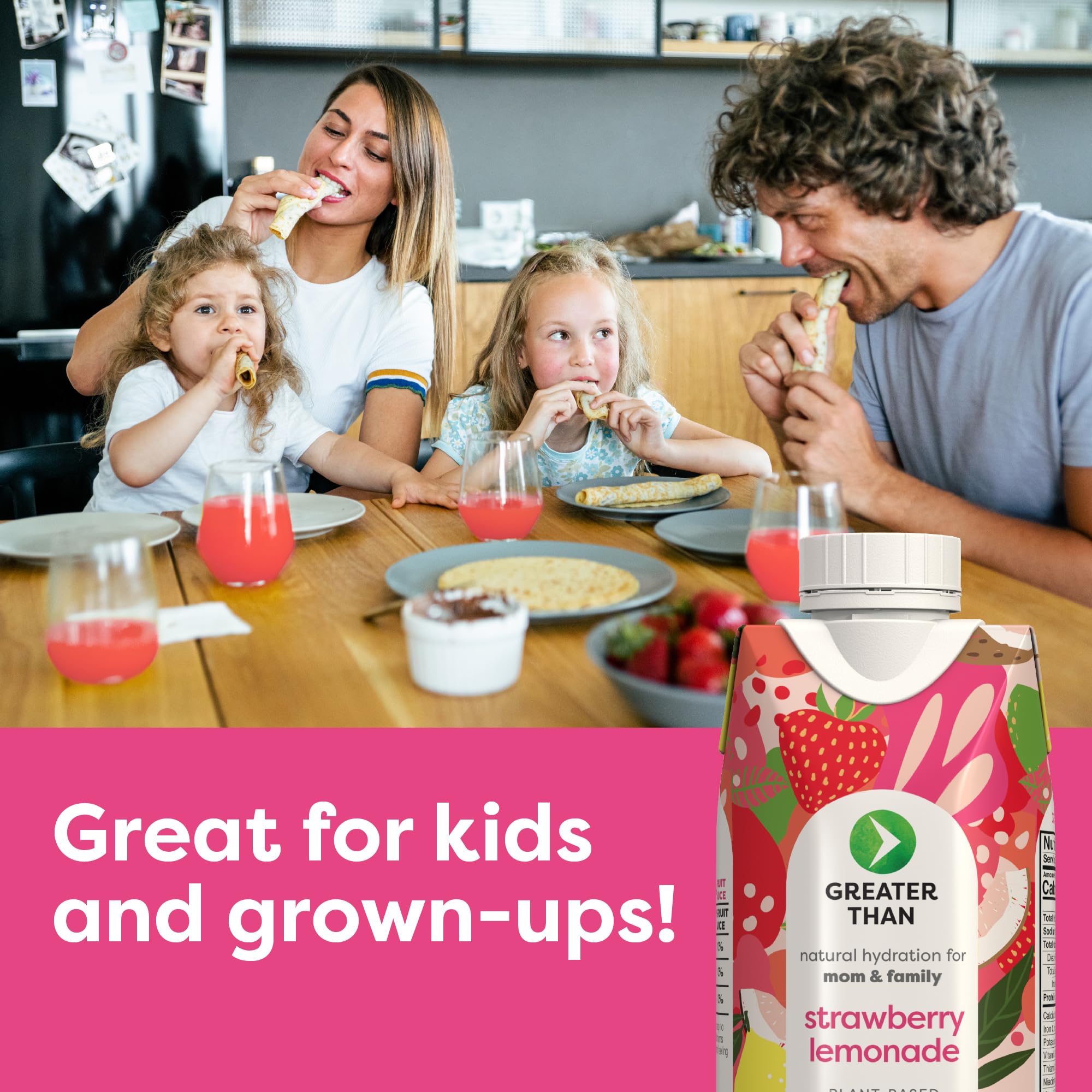 Greater Than Lactation Supplement Support, Coconut Water, Vitamins & Electrolyte Drink for Breastfeeding & Immune Support, Lactation Cookies Alt, Gluten Free, Low Sugar, 12 Pack, Strawberry Lemonade