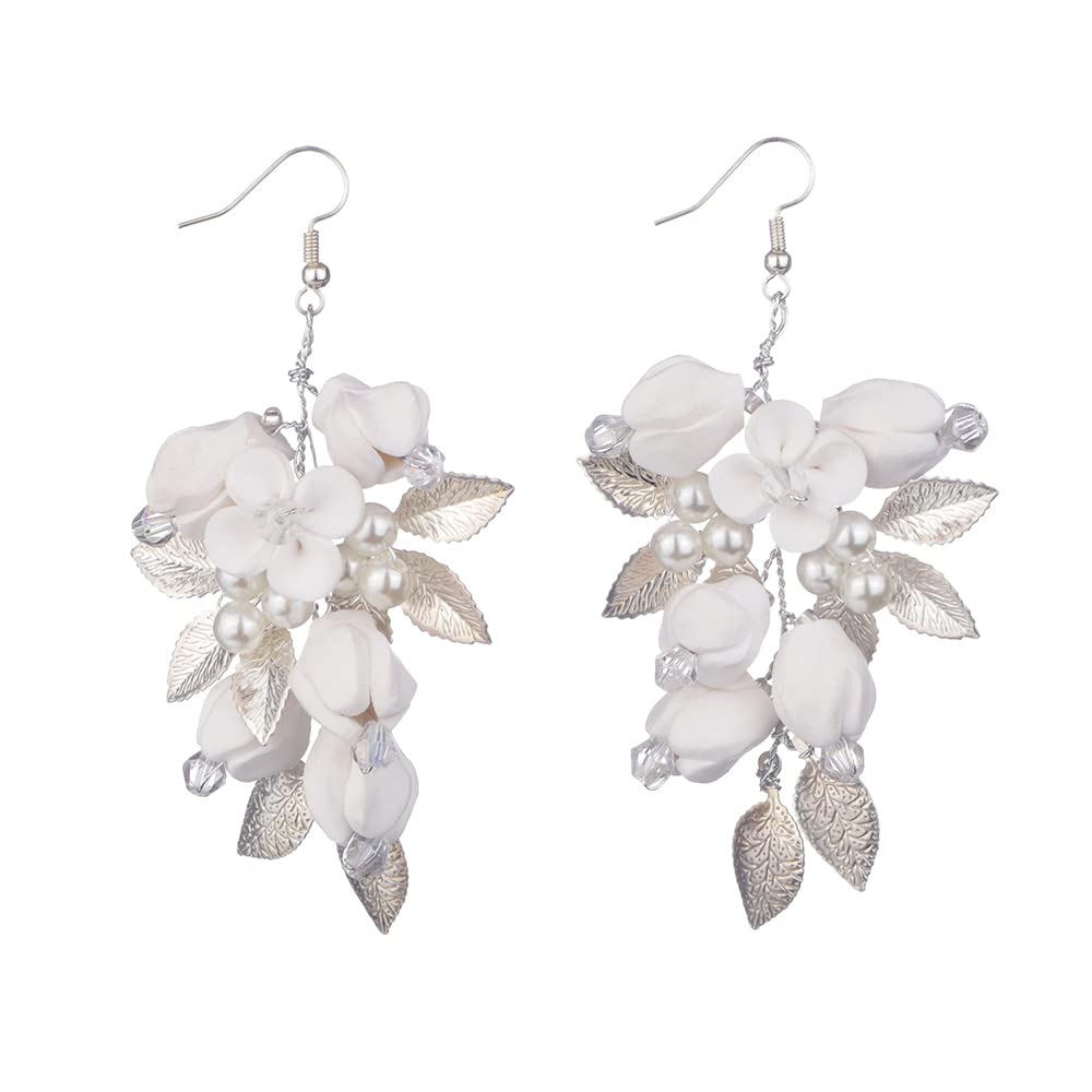 BERYUAN White Flower Earings Wedding Earrings for Brides Bridal Bridesmaids Earrings Accessories Prom Earrings Esthetics
