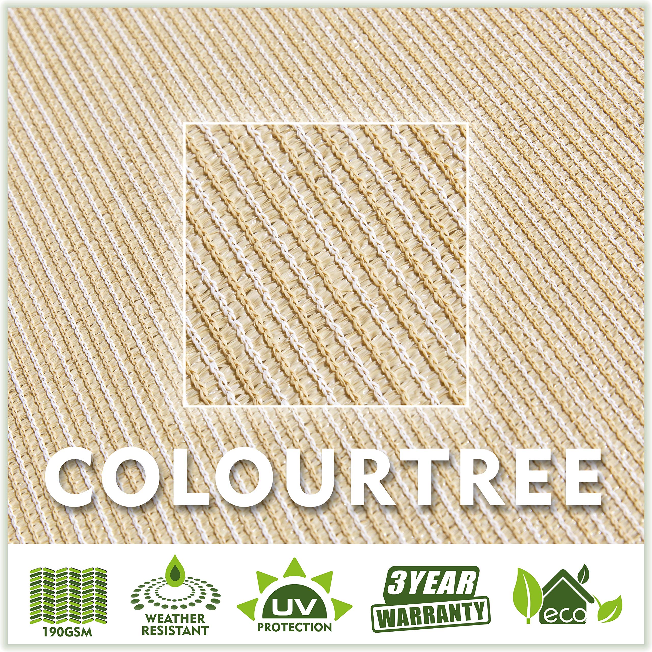 ColourTree 12' x 16' Beige Rectangle Sun Shade Sail Canopy Awning Shelter Fabric Cloth Screen - UV Block UV Resistant Heavy Duty Commercial Grade - Outdoor Patio Carport - (We Make Custom Size)