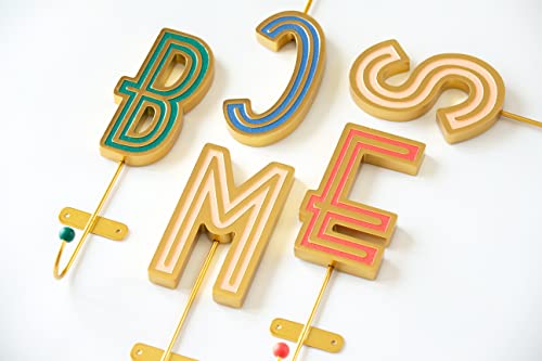COLLECTIVE HOME - Monogram Wall Hooks, Wall Mounted Hooks for Hanging, Wood Letters for Wall Decor, Home-Bedroom-Living Room Gold Decor, Decorative Wall Hangers for Coat, Scarf, Bag(B)