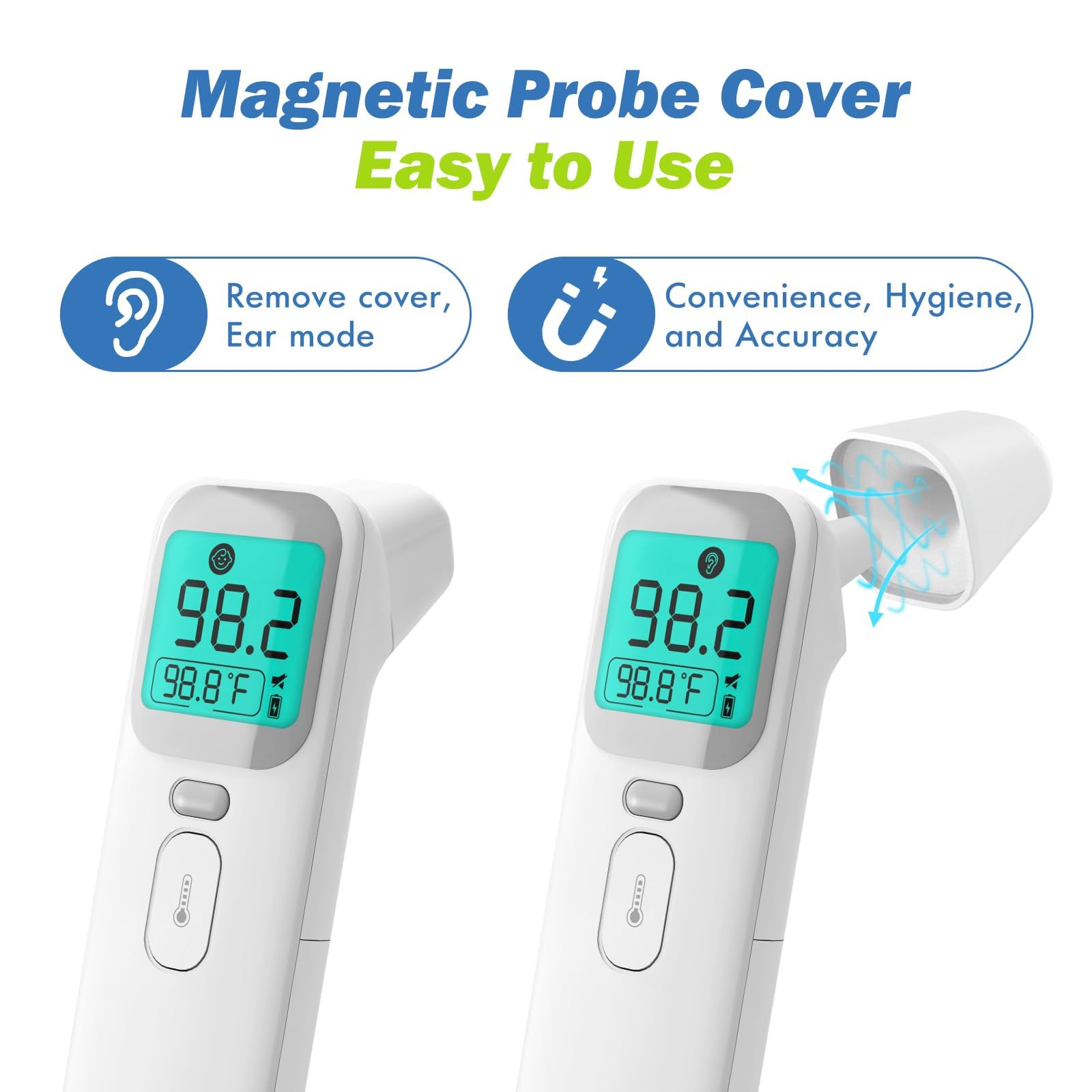 Elera Ear Thermometer for Kids, Baby Thermometer with Forehead and Ear Mode for Adults, Infant, Kids and Toddler, Touchless and 1 Second Reading with Fever Alarm and Mute Function, LCD