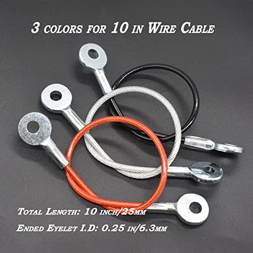 Bytiyar 10 pcs 10 inch (25cm) 3mm Thickness Galvanized Steel Wire Cable Eyelets Ended Short Rope Lanyard Safety Tether Chain Lock with Vinyl Coated Cover Black