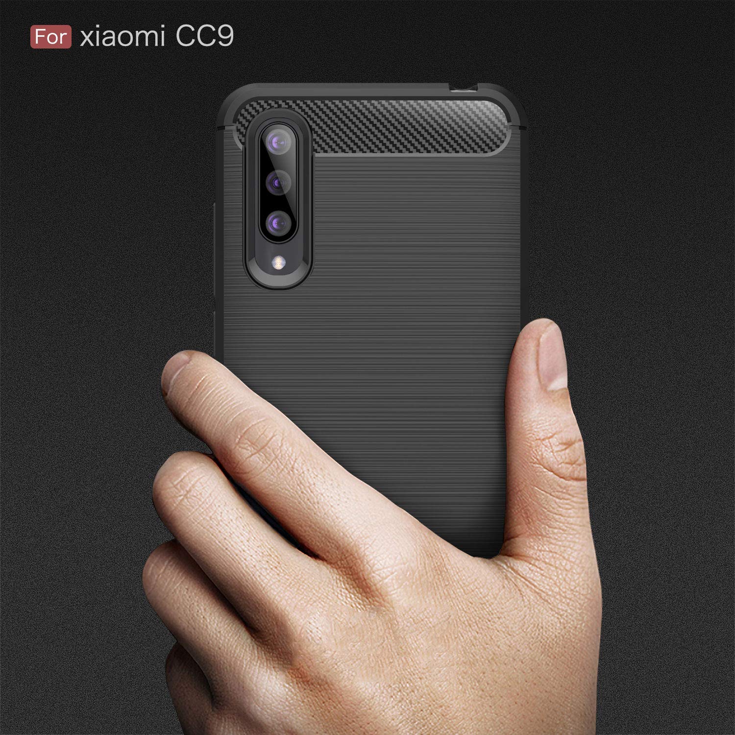 Beovtk Xiaomi Mi A3 Lite/Xiaomi Mi 9 Lite Case, Silicone Leather[Slim Thin] Flexible TPU Protective Case Shock Absorption Carbon Fiber Cover for Xiaomi Mi A3 Lite/Xiaomi Mi 9 Lite Case(Navy)