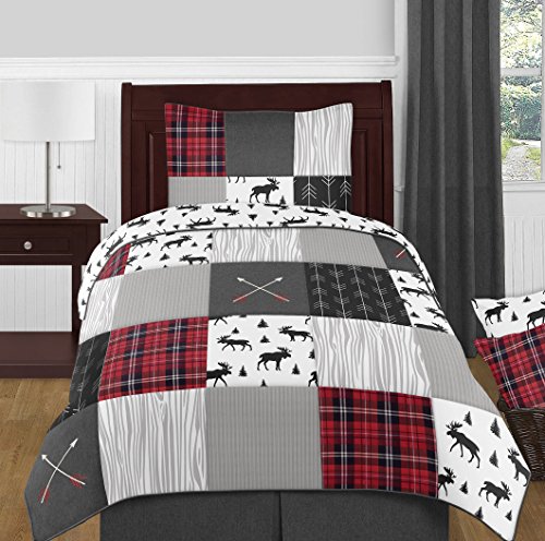Sweet Jojo Designs Red and Black Woodland Plaid Flannel Organizer Storage Bins for Rustic Patch Collection - Set of 2