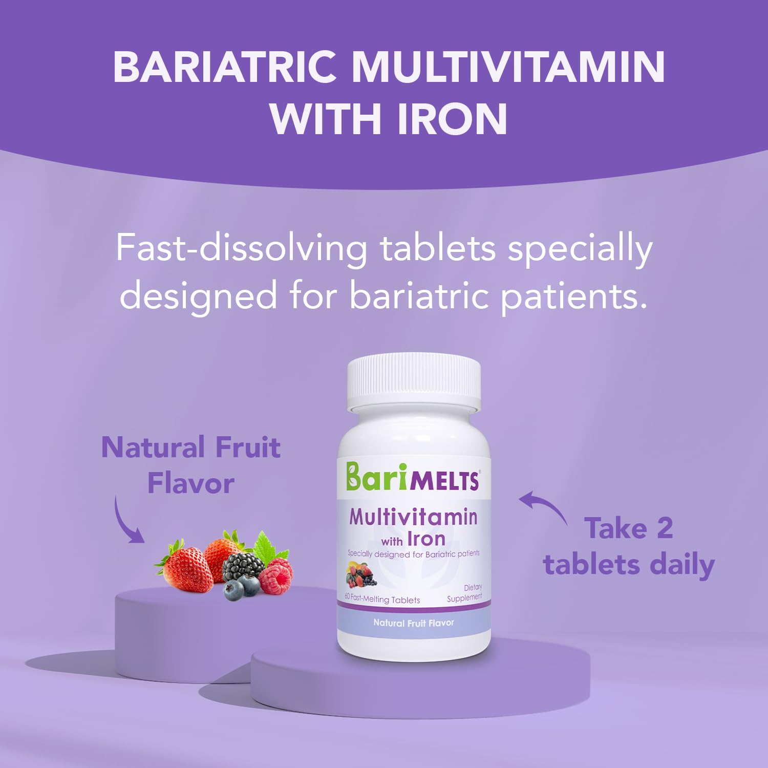 BariMelts Bariatric Multivitamin with Iron - 1 Month Supply (60 Fast-Dissolving Tablets) - Post-Op Bariatric Vitamins