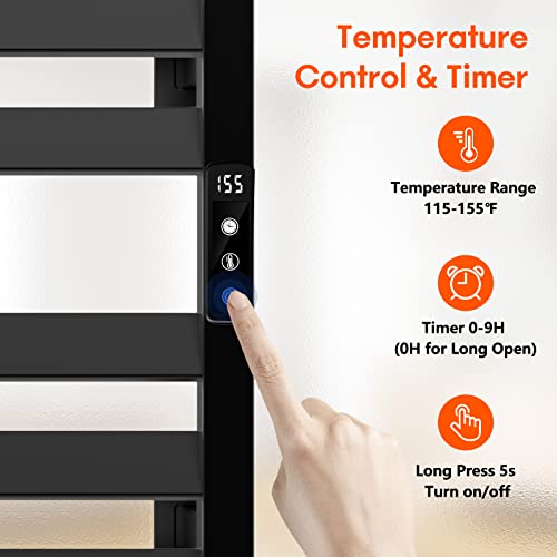 Colliford Towel Warmer, Towel Heater Rack for Bathroom, Electric Towel Dryer Wall-Mounted Plug-in Bath Heater, 201 Stainless Steel Hot Towel Rack with Timer and Smart Temperature Control (5-Bar)