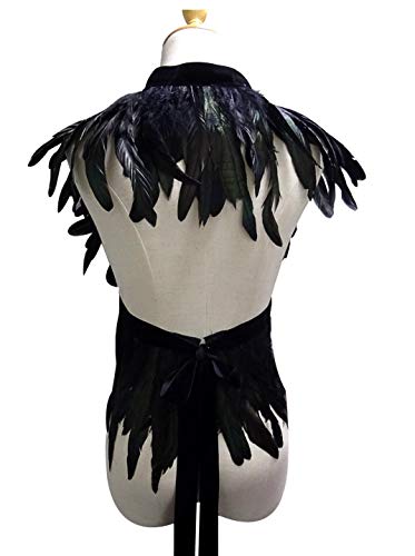 L'VOW Feather Boa Ribbon Punk Gothic Shawl Maleficent Costume for Halloween(Black)