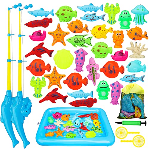 TOY Life Magnetic Fishing Game for Kids 3-5 with 2 Toddler Fishing Poles, Magnetic Fishing Toys for Toddlers, Kids Bath Toys for Toddlers, Outdoor Pool Water Toys for Kids 4-8, Baby Fishing Toy