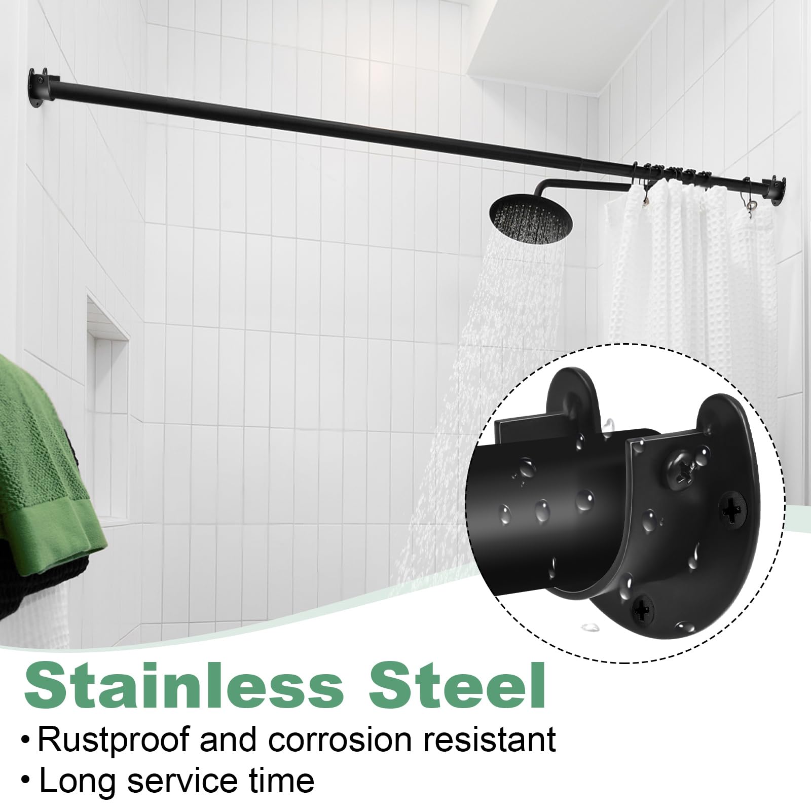 Closet Rod Bracket, Heavy Duty Closet Rod Holders, Stainless Steel, 1 Inch Closet Rod End Support U Shaped Wardrobe Brackets Closet Pole Socket with Screws, Black