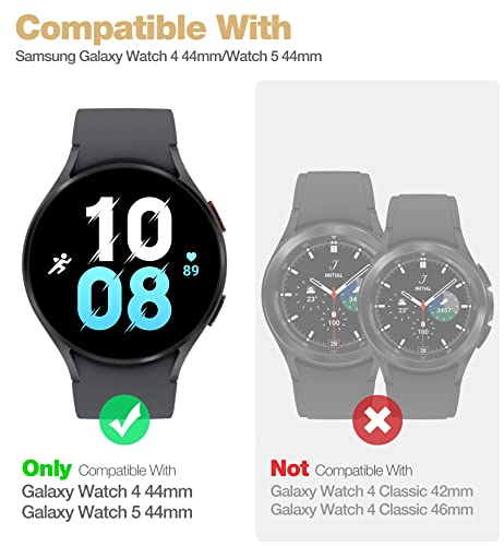 Dexnor for Galaxy Watch 4,Galaxy Watch 5 Case with Band 44mm,[Built-in Adjustable Band & Screen Protector] Rugged Military Grade Shockproof Cover with Band for Samsung Watch 4/5-44mm Women Men-Black