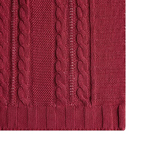 VCNY Home | Dublin Collection | Throw Blanket - 100% Cotton in Cable Knit Weave, Ultra Plush, Luxuriously Warm - for Bed, Couch, or Chair, Throw, Red 50x70