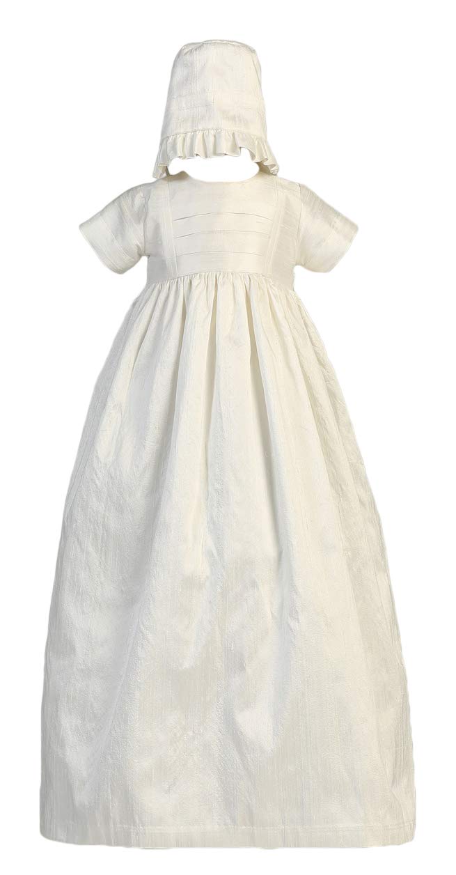 Silk Heirloom Gown with Two Hats (Boy and Girl) Christening Baptism Special Occasion Family Outfit with Two Matching Hats - L (12-18 Month, 18-22 lbs) White