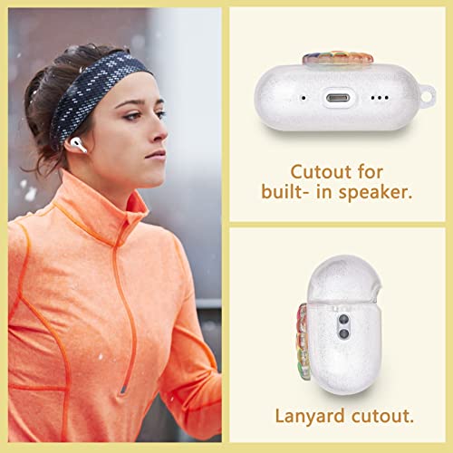 Cute AirPod Pro 2 Case Smile Sun Flower Bracelet Design Soft Silicone Clear Glitter Protective Cover Compatible with Airpods Pro 2nd Generation 2022 Case