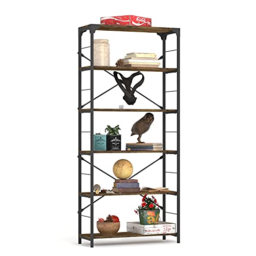 Kiimeey 6-Tier Bookcase Large L31.5 Industrial Black Tall Open Shelf (Vintage)