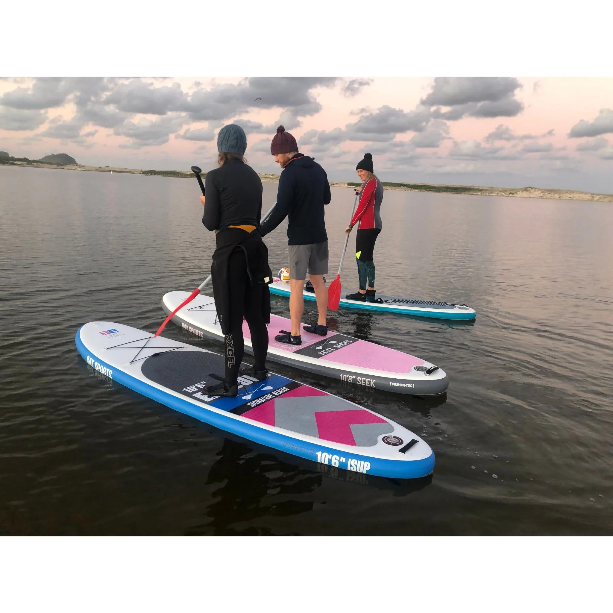Bay Sports 10'8' Inflatable SUP Board Basix Series iSUP with Performance Fibreglass 3-Piece Adjustable Paddle and 9" Click-in Centre Fin - Designed in Australia (Navy/Turquoise)