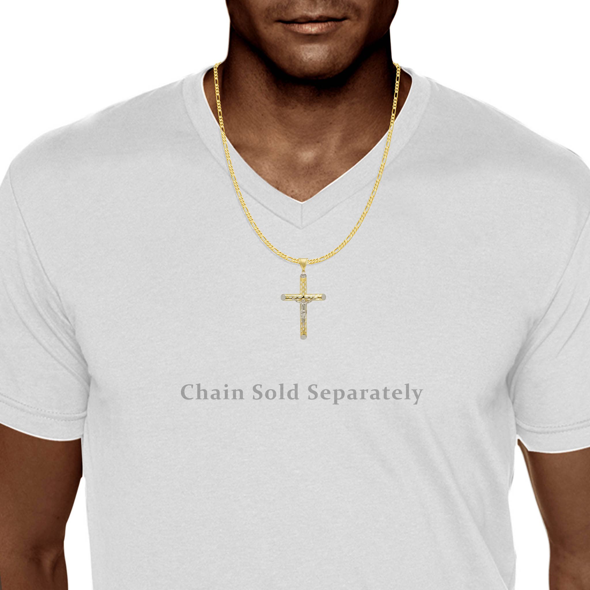 BAYAM 3.25" Filigree Jesus Christ Crucifix Cross Pendant Charm Real 10K Yellow White Gold