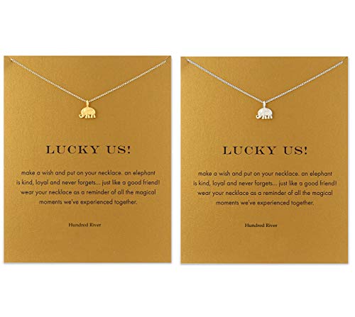 Hundred River Friendship Clover Necklace Unicorn Good Luck Elephant Necklace with Message Card Gift Card（2&3pack） (Elephant 2pack)
