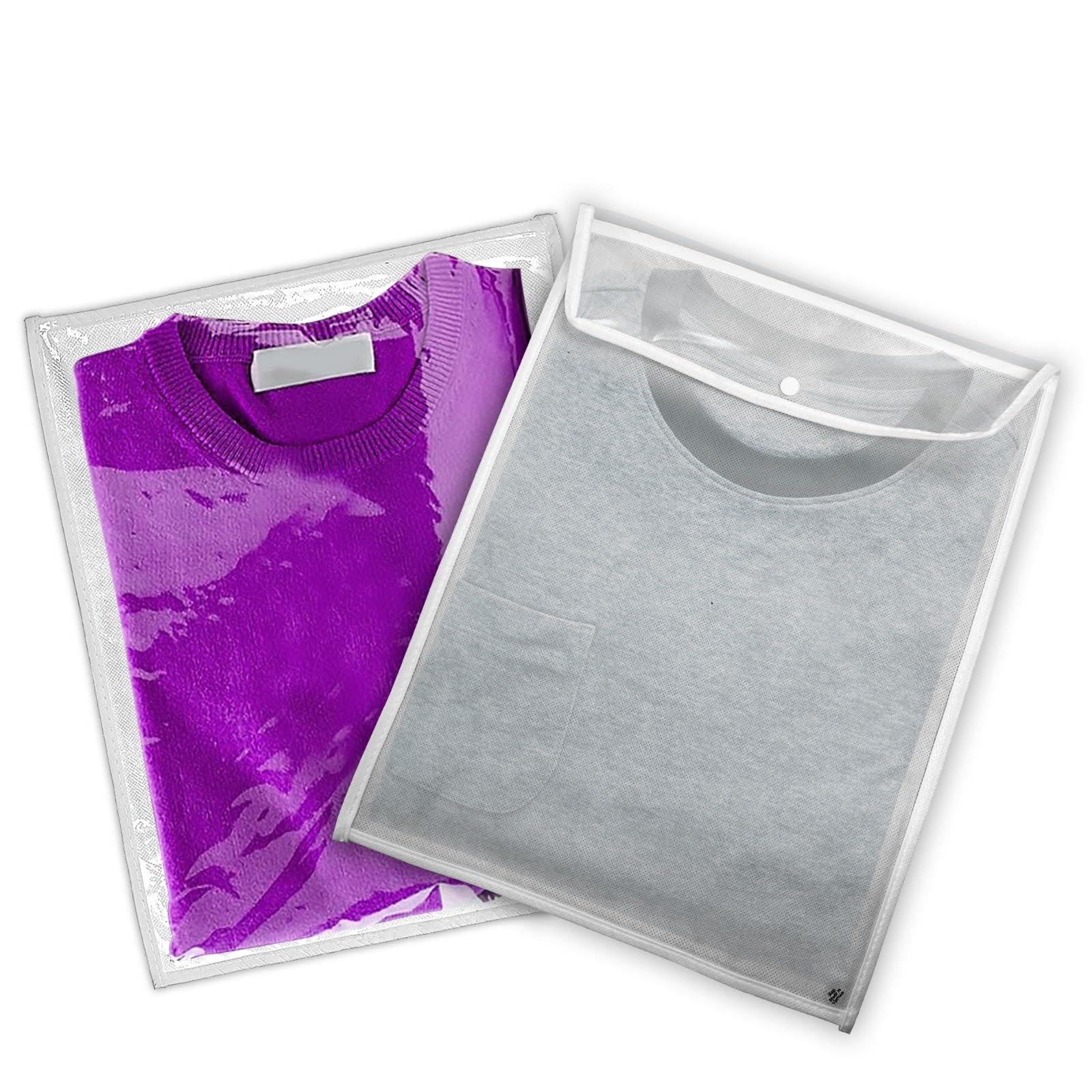 The Clothing Doctor Breathable Cashmere Sweater Storage Bag, Convenient Snap With Flap Closure, Clear Window For Easy Identification, 12.6"x16.2", Pack Of 6, White