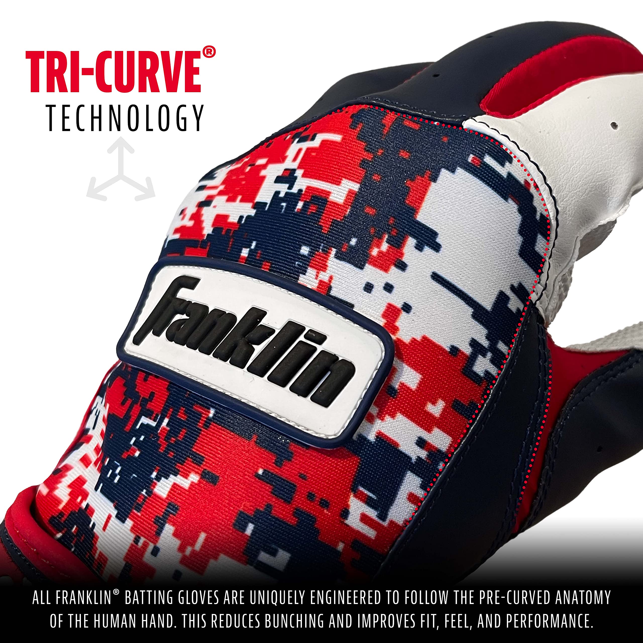 Franklin Sports MLB Digitek Baseball Batting Gloves - White/Navy/Red Digi - Youth Large