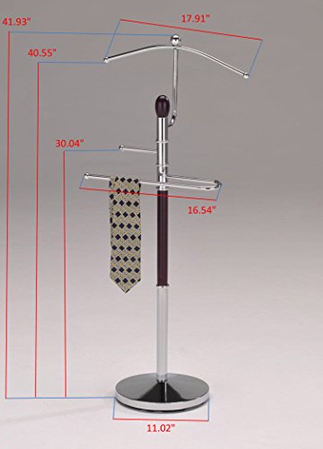 KB Designs - Wood/Metal Suit Tie Valet Stand Rack, Clothing Organizer, Chrome/Walnut