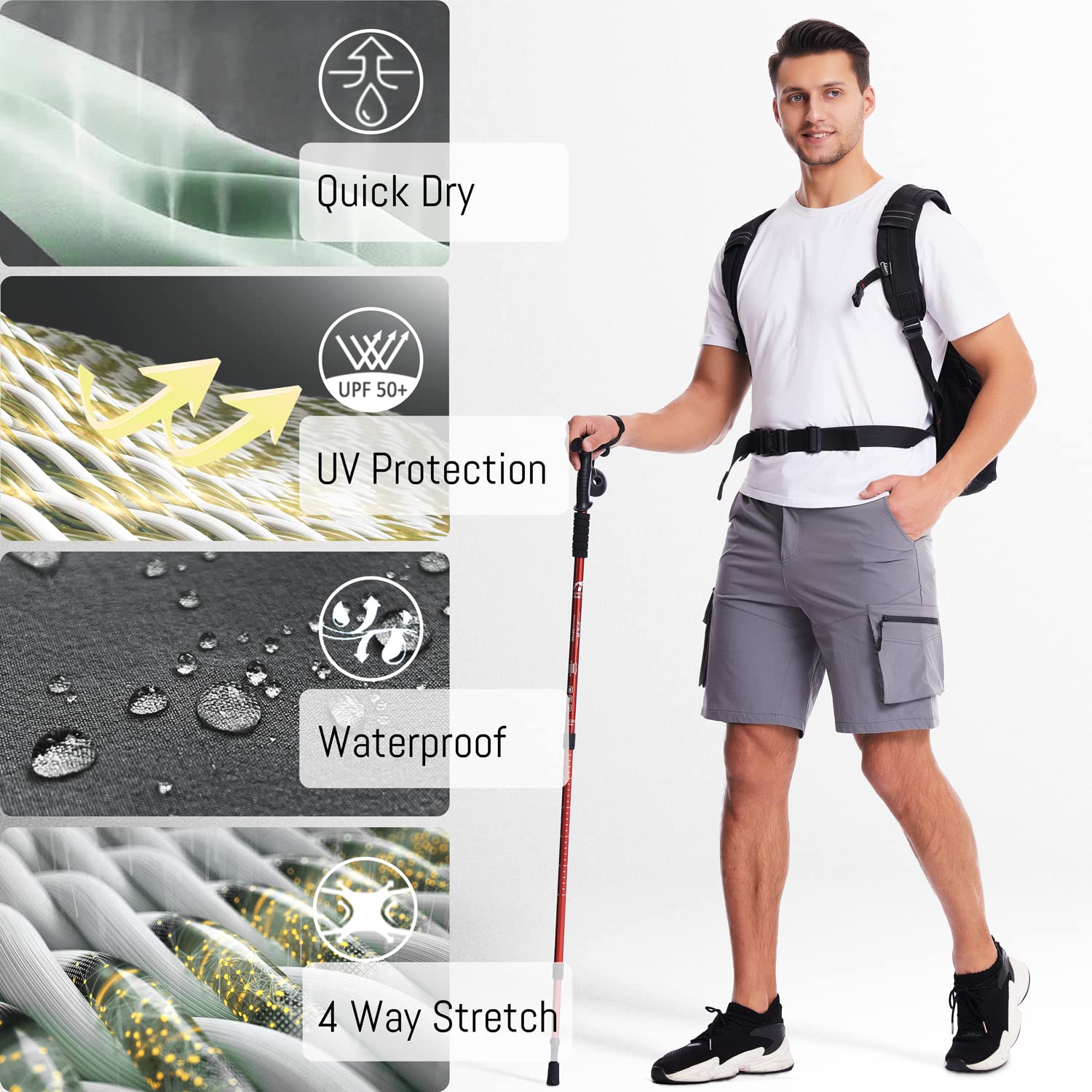 CANGHPGIN Mens Hiking Cargo Shorts 9" Quick Dry Stretch Casual Shorts Men Lightweight Fishing Work Shorts with Pockets