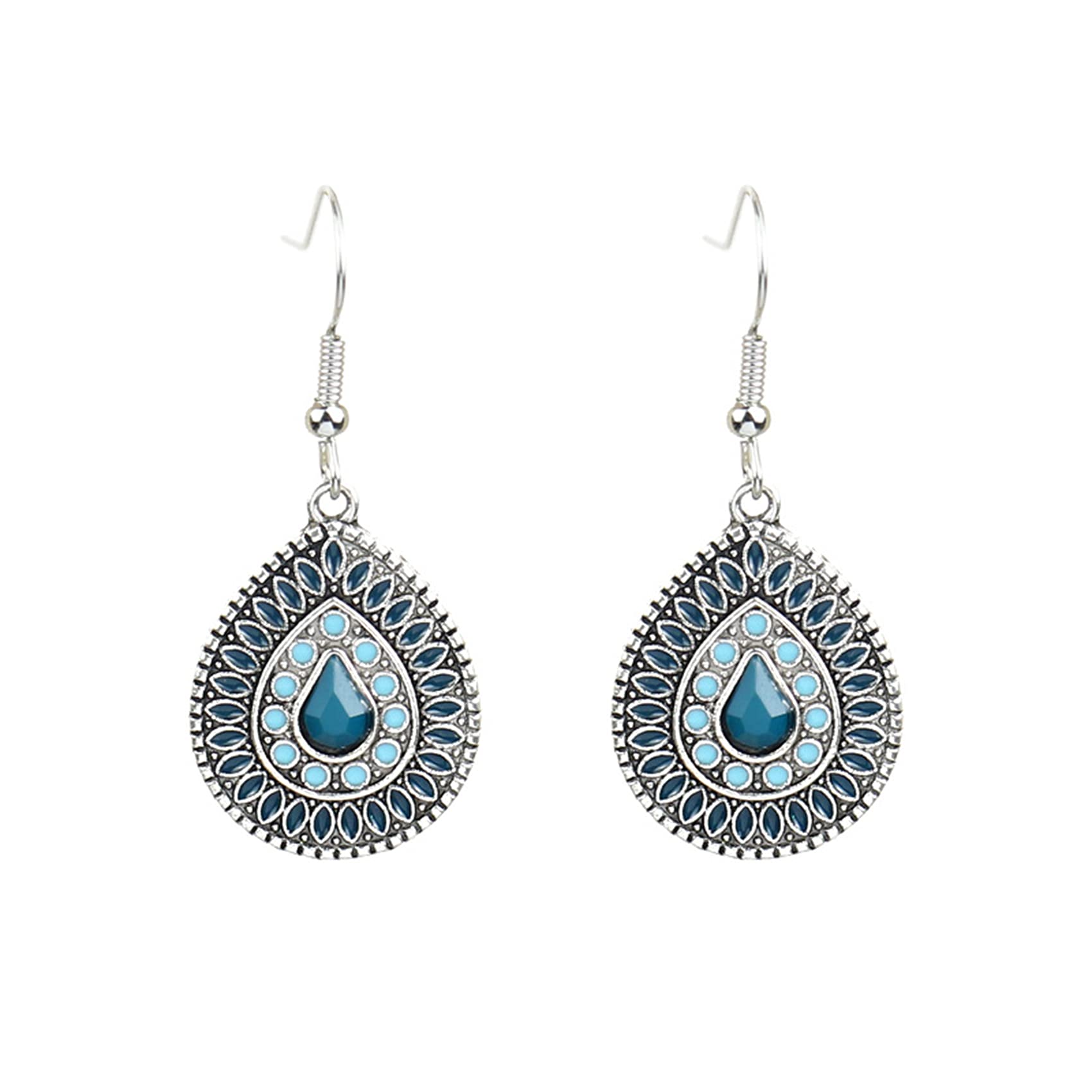 Bayetss Vintage Drop Dangle Earrings Ethnic Enamel Hook Earring Unique Statement Earrings Accessories for Women,Navy blue