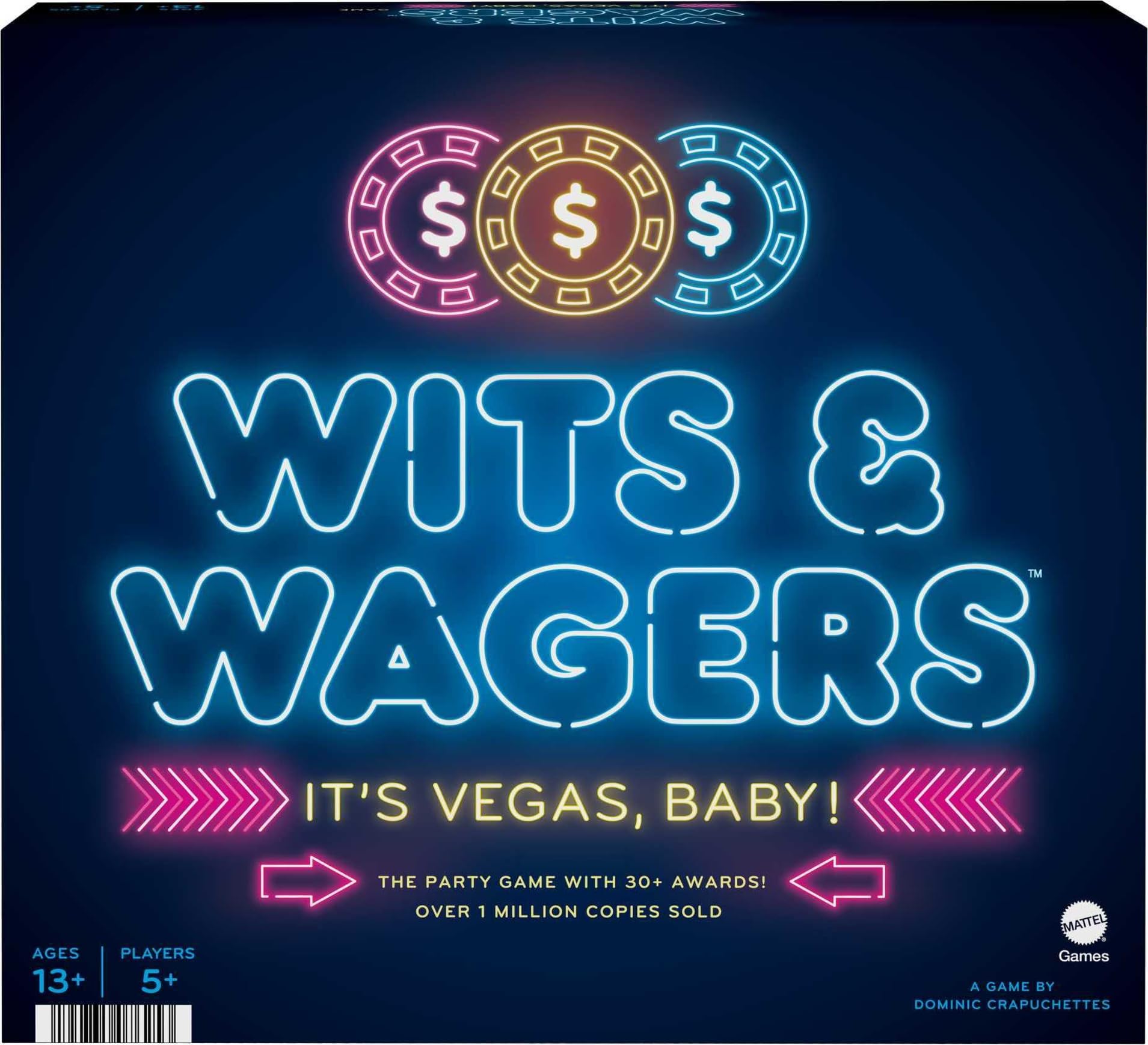 Mattel Games Wits & Wagers Board Game Vegas Edition, Party Game with Dry Erase Boards, Markers & Poker Chips for 5+ Players