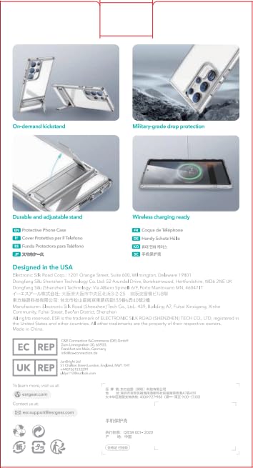 ESR for Samsung Galaxy S23 Ultra Case with Kickstand, 3 Stand Modes, Military-Grade Drop Protection, Slim Phone Cover, Boost Kickstand Case, Clear