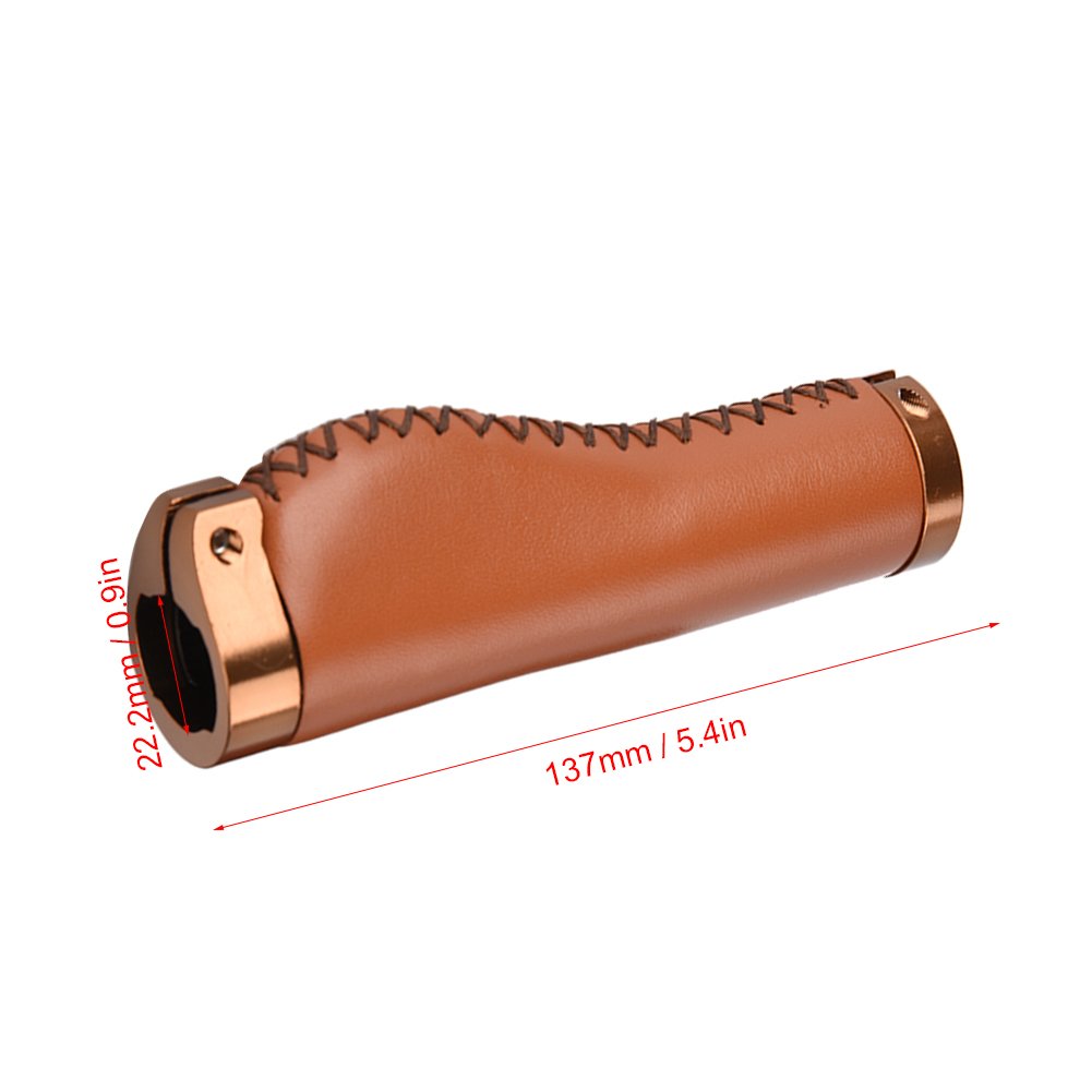 Bicycle Handle Grips, PU Leather Bicycle Grips Leather Handlebar Cover Grips for 7/8 Inch Handle Bars of Beach Cruiser Bikes, 1Pair(Brown)