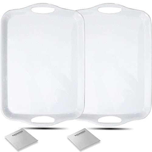 Large Melamine Serving Trays for Eating, 17.5’’ x 12’’ Serving Platter for Appetizer, Charcuterie, Food, Snack, Cupcakes, Dessert, BPA-Free, Dishwasher Safe Tray, Set of 2, White