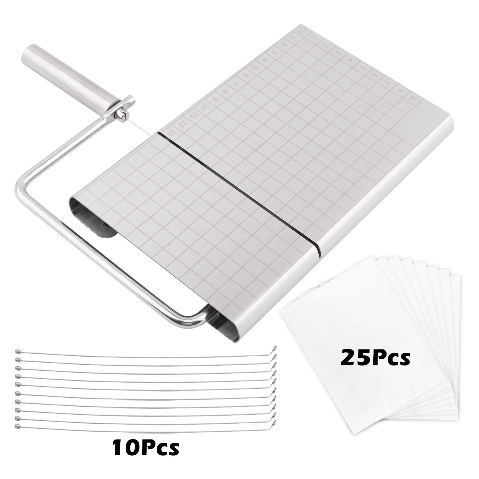 Cheese Slicer with Board for Block Cheese,Stainless Steel Cheese Slicer with 10 Replacement Wires,Tightness Adjustable Cheese Slicer for Block Cheese, Dishwasher Safe(silver,Size:8.27x5.12x0.91inch)
