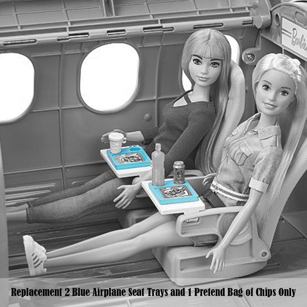 Mattel Replacement Parts for Barbie DreamPlane Playset - GDG76 ~ Includes 2 Blue Airplane Seat Trays and 1 Pretend Bag of Chips