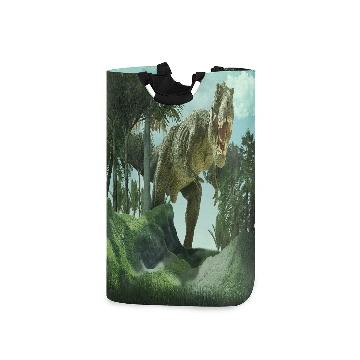 Jurassic Dinosaur Jungle Park Large Laundry Basket Collapsible Laundry Bag Hamper Foldable Cloth Storage Bin with Handles for Kids Dorm Bedroom