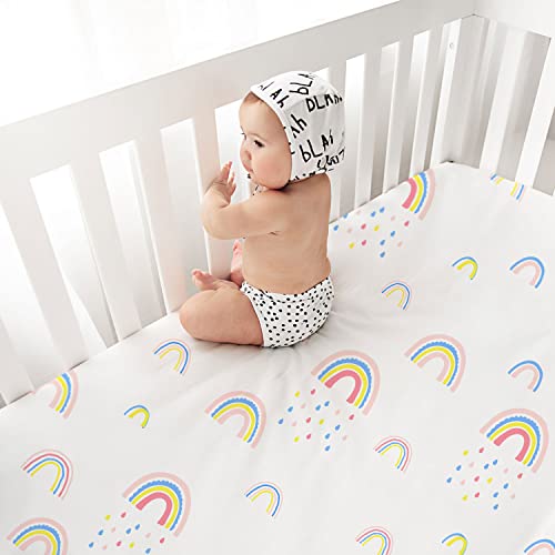 Plushii Crib Sheets for Baby Girls 3 Pack, 28"x 52" Extra Soft Microfiber Crib Sheet Set for Baby Crib Mattress Sheet & Toddler Mattress Pad, Rainbow & Elephant & Stars