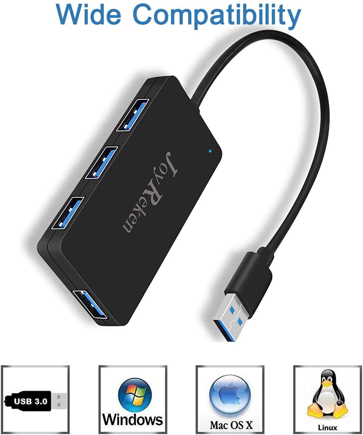 USB 3.0 Hub, JoyReken Ultra Slim 4-Port USB 3.0 Data Hub Portable Super Speed for MacBook, Mac Pro/Mini, iMac, XPS, Surface Pro, Notebook, PC, USB Flash Drives, Mobile HDD, and More[Upgraded]