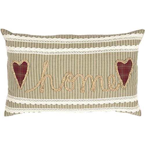 VHC Brands Prairie Winds Text Cotton Farmhouse Appliqued Rope Pillow 22x14 Filled Bedding Accessory, 14x22, Brick Red Home, Hearts