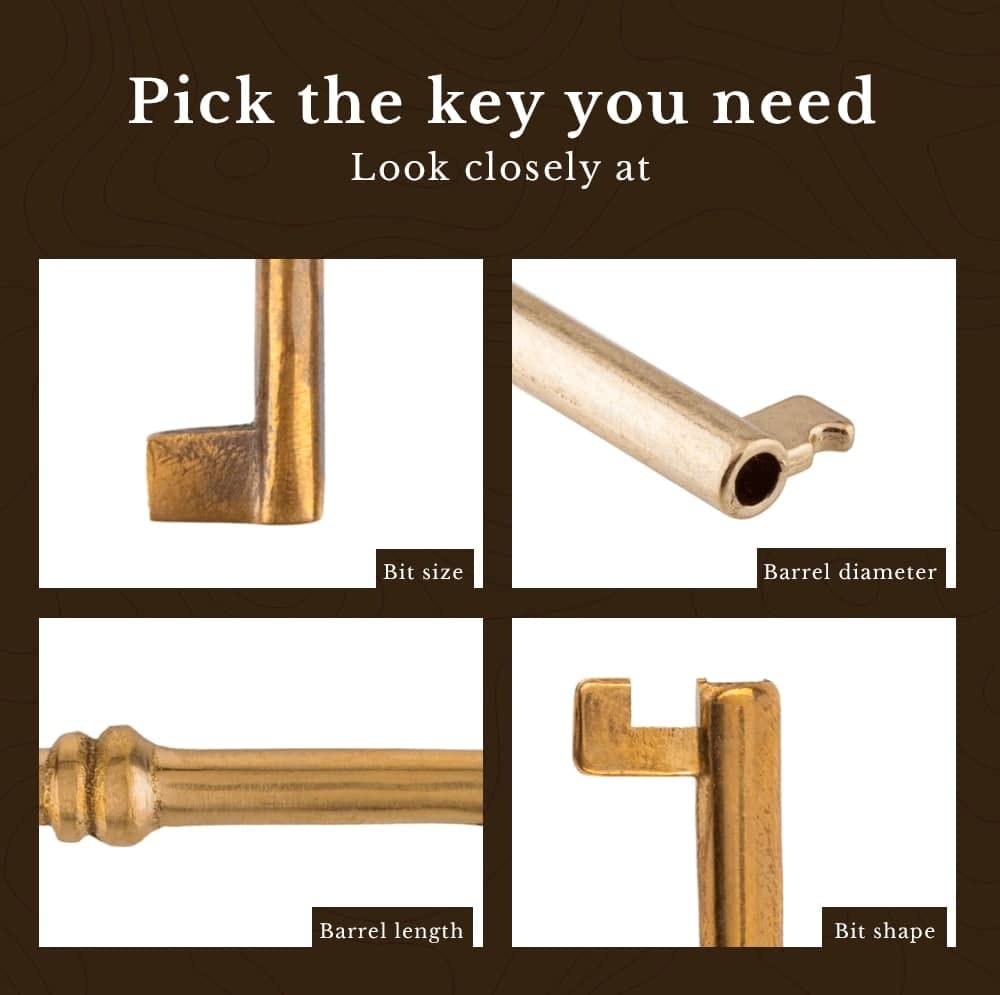 Hollow Barrel Brass Plated Skeleton Key for Antique Cabinet Doors, Grandfather Clocks, Dresser Drawers - Furniture Hardware | SK4-DB (1)