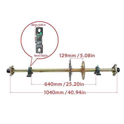 Futchoy 44" Rear Live Axle Complete Kit Go Kart Axle 44 inch with Pillow Block + Sprocket + Brake Disc + 4 Bolt Hub for ATV Quad Go Kart Golf Cart