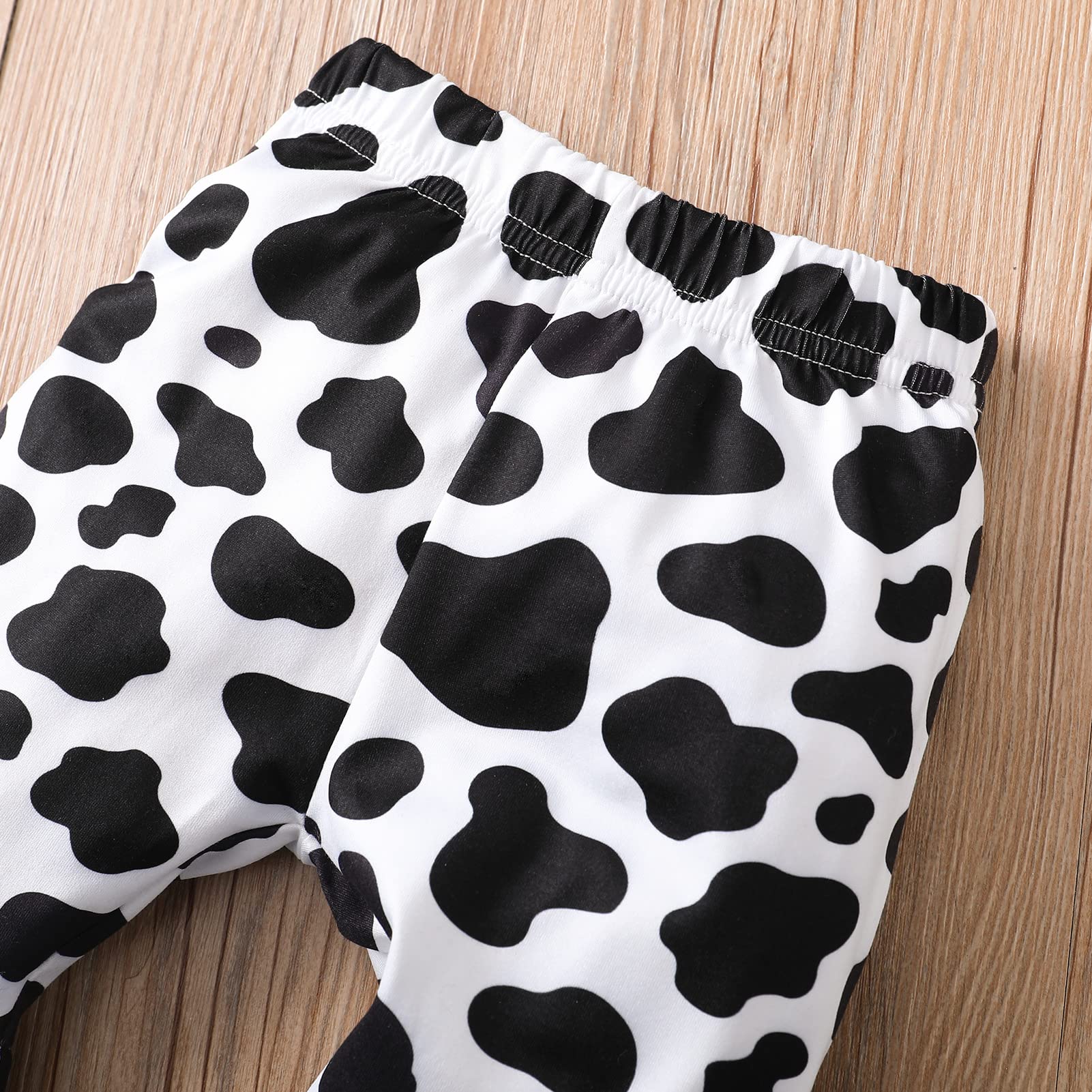 GRNSHTS Newborn Girl Clothes Baby Cow Letter Print Romper+Flared Long Pants+Headband 3PCS Cute Summer Fall Outfits (Black A, 0-3 Months)