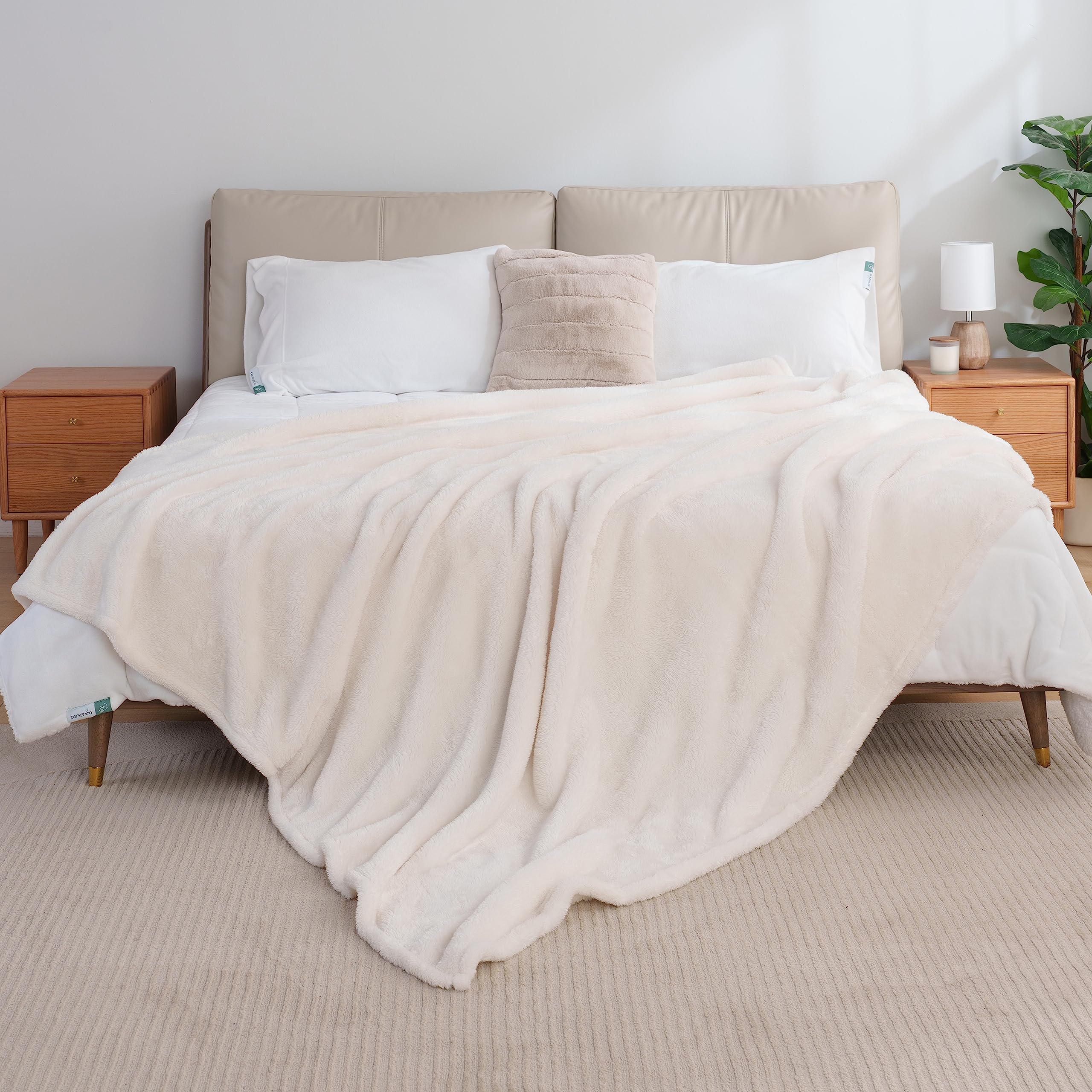 Berkshire Blanket Classic Extra-Fluffy™ Plush Blanket,King Size Bed Blanket,Soft Fuzzy Fluffy Long Hair Blanket for Couch Sofa Bed,Cream,90x108 Inches
