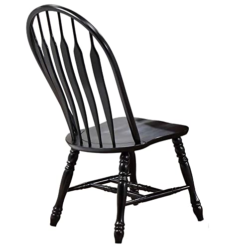 Sunset Trading Selections Comfort Back Antique Black Cherry Distressed | Set of 2 | Fully Assembled Solid Wood Sidechair Windsor Dining Side Chairs