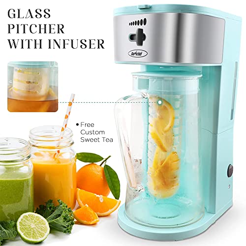 Sunvivi Iced Tea Maker with 3 Quart Glass Pitcher, Iced Coffee Maker Brewing System with Strength Selector, Infusion Pitcher for for Ground Coffee, Taste Customization, Green