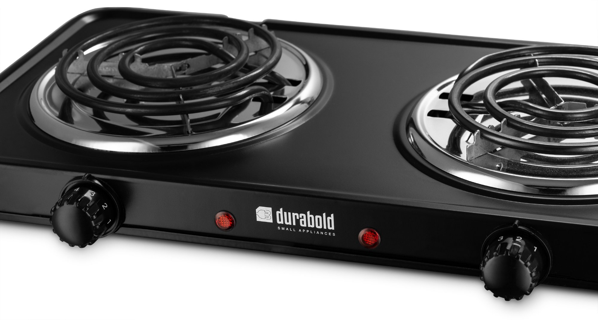 Kitchen Countertop Cast-Iron Double Burner - Stainless Steel Body β Ideal for RV, Small Apartments, Camping, Cookery Demonstrations, or as an Extra Burner β by Durabold (Black)