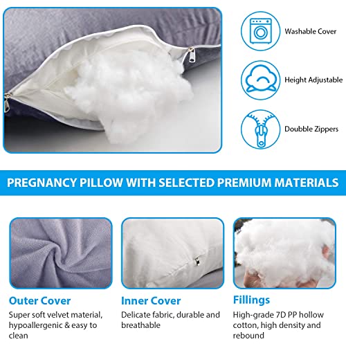 Victostar Pregnancy Pillow,57 inches U Shaped Maternity Pillow with Removable Cover Full Body Pillow Support for Back, Hips, Legs, Belly (Dark Gray)