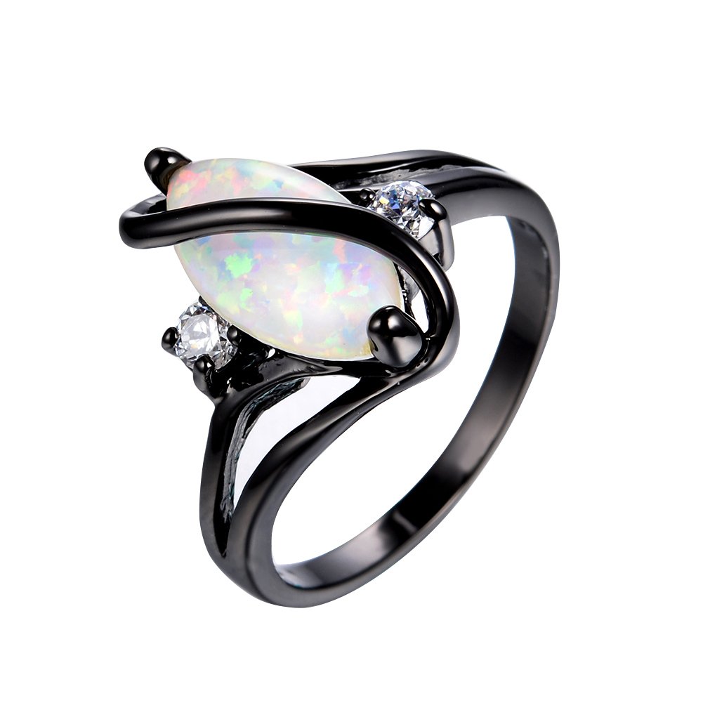 Bamos Jewelry Womens S Promise Ring Graduation Gift Wedding Engagement White Lab Opal Black Gold Party Rings for Her Size 7