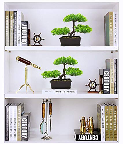 Rozwkeo Artificial Bonsai Tree, Small Pine, 11.4x8.6in, Plastic, Green, Decor, All Seasons, Pot